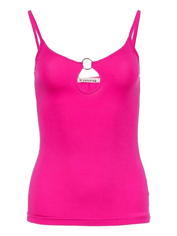 CONQUISTA Spaghetti Strap Keyhole Top - Pink