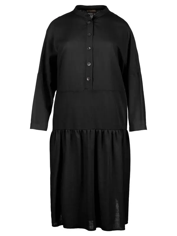 CONQUISTA Midi Dress With Mandarin Collar And Button Detail - Black