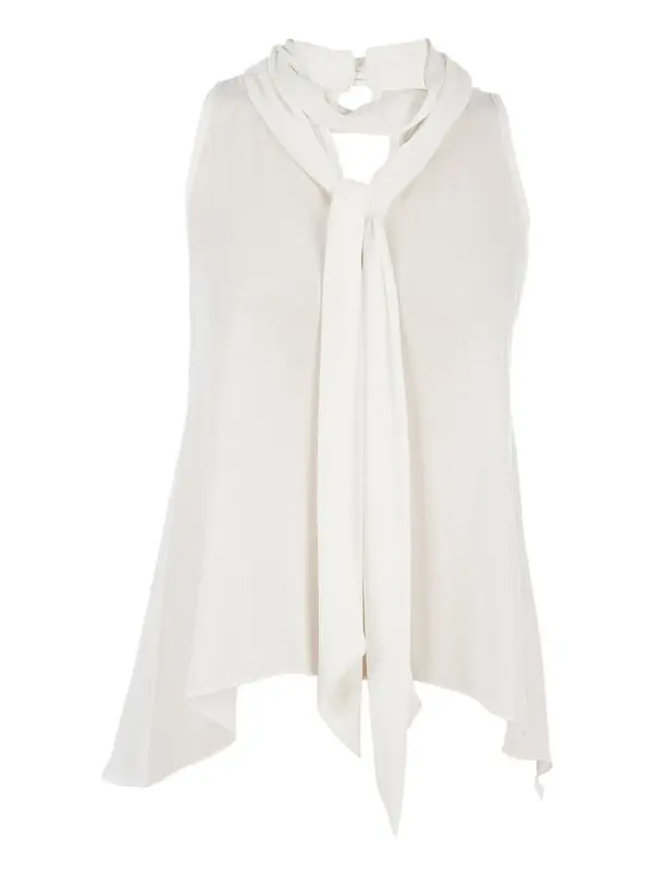 CONQUISTA Sleeveless Scarf Neck Blouse - White