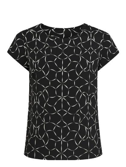 CONQUISTA Short Sleeve Geometric Print Top - Black