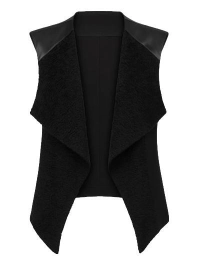 CONQUISTA Astrakhan Winter Vest With Faux Leather Detail - Black