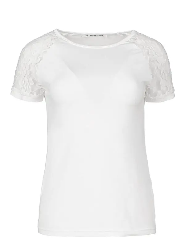 CONQUISTA Ecru Lace Sleeve Top - Beige