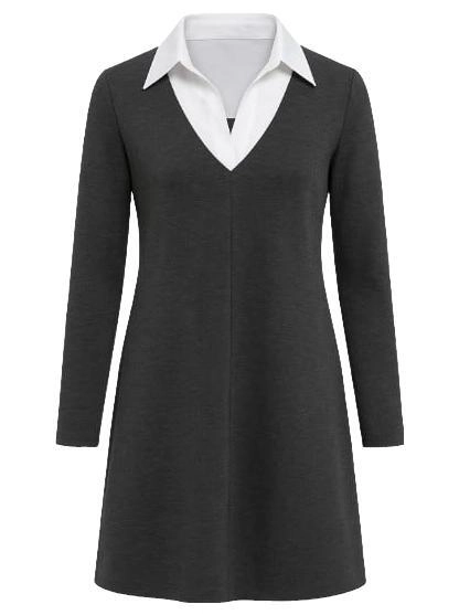CONQUISTA A-line Dress With Shirt Collar Detail - Grey