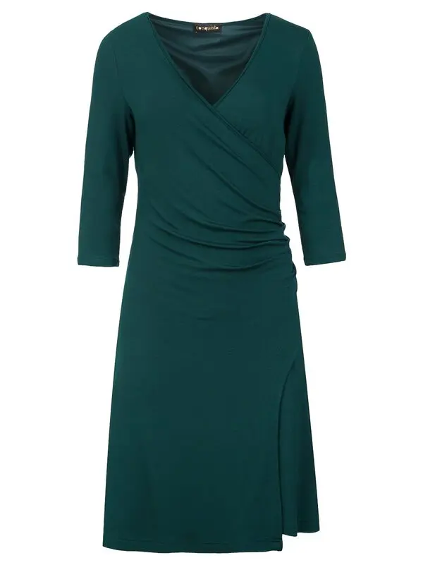 CONQUISTA Faux Wrap Midi Dress In Sustainable Viscose-elastane - Green
