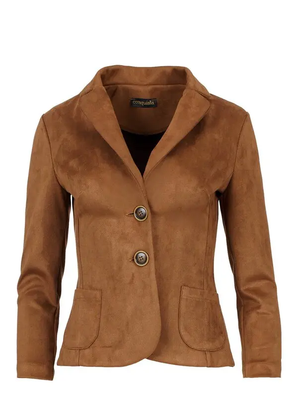 CONQUISTA Suede-look Fitted Jacket - Brown
