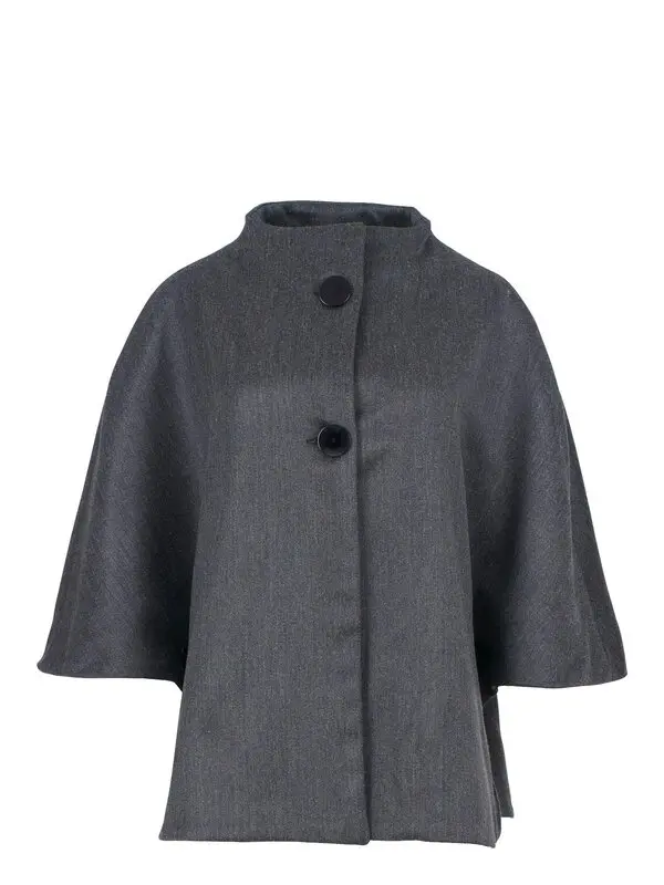 CONQUISTA Dark Wool Cape With Short Sleeves - Grey