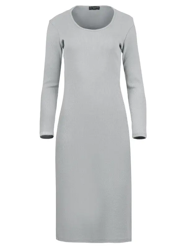 CONQUISTA Long Sleeve Round Neck Midi Dress With Side Slits - Grey