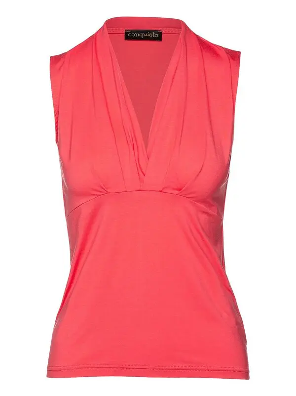 CONQUISTA Sleeveless V-neck Faux Wrap Top - Red