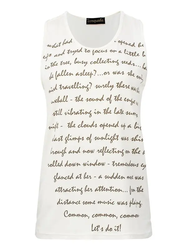 CONQUISTA Literary Script Sleeveless Tank Top - White