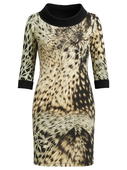 CONQUISTA Fitted Print Punto Di Roma Dress With Belt - Black