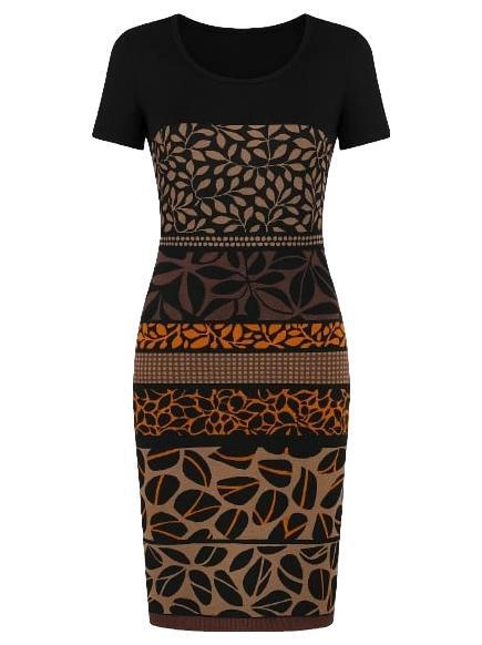 CONQUISTA Short Sleeve Printed Dress - Black