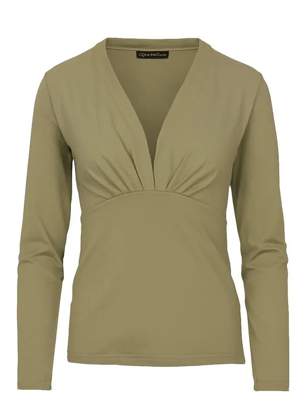CONQUISTA Long Sleeve Faux Wrap Top In Stretch Jersey - Green