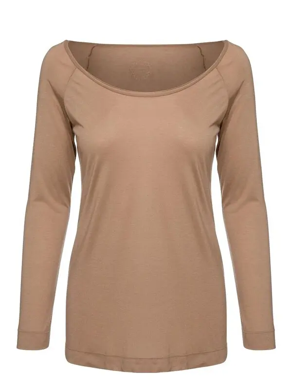 CONQUISTA Cashmere Blend Long Sleeve Top With Boatneck - Brown
