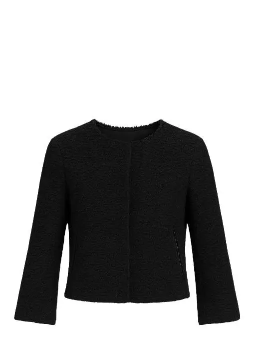 CONQUISTA Astrakhan Style Jacket With Faux Leather Trim - Black