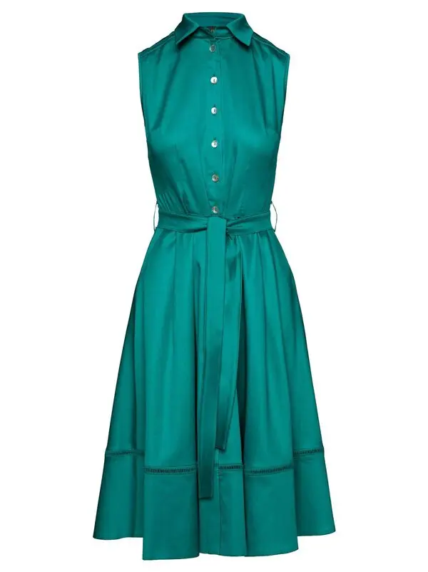 CONQUISTA Belted Dress With Braid Detail - Blue