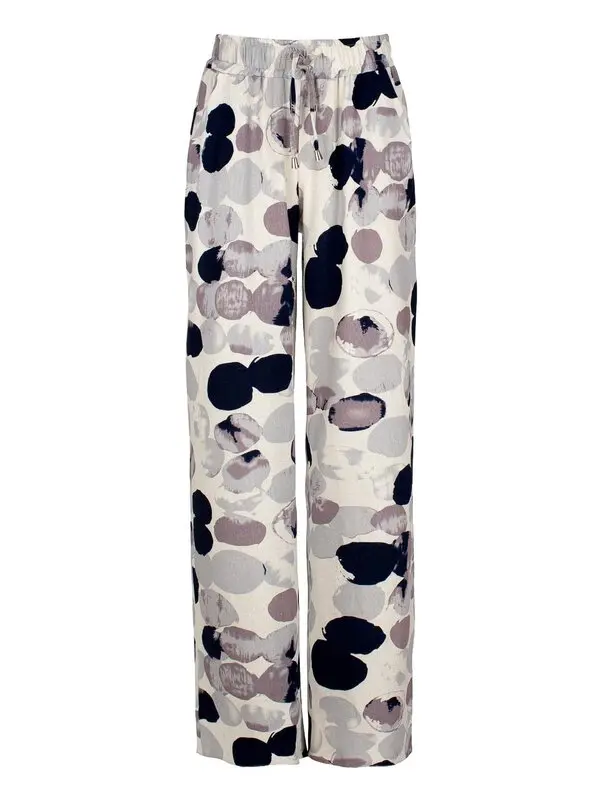 CONQUISTA Printed Linen-style Wide-leg Trousers - Grey