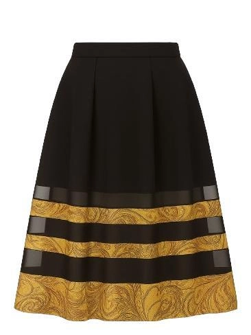 CONQUISTA Full Midi Skirt With Printed Sheer Detailing - Brown