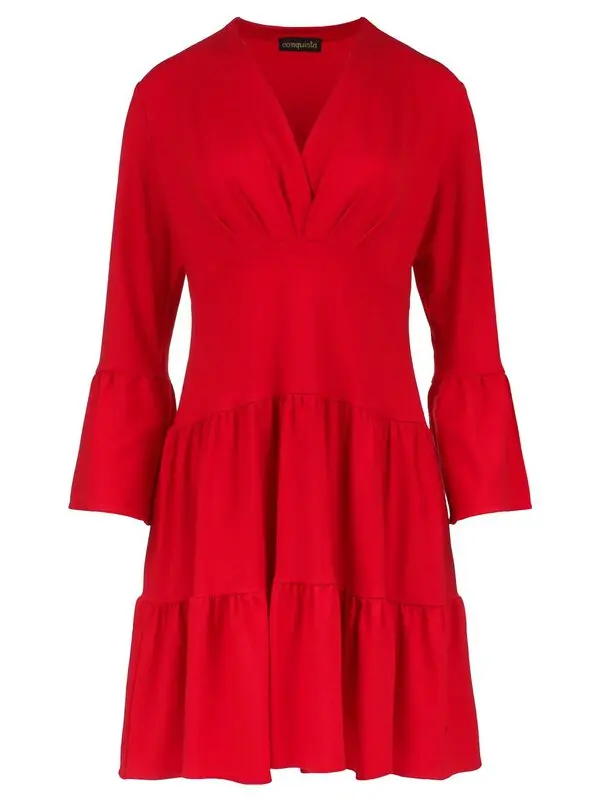 CONQUISTA Jersey Tie Dress With Bell Sleeves - Red