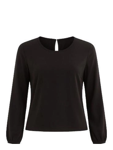 CONQUISTA Long Sleeve Top With Keyhole Detail - Black
