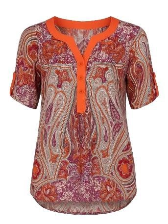 CONQUISTA Printed Poplin Top With Orange Trim - Red