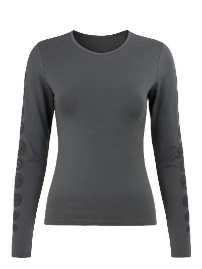 CONQUISTA Long Sleeve Stretch Jersey Top With Print Detail - Grey