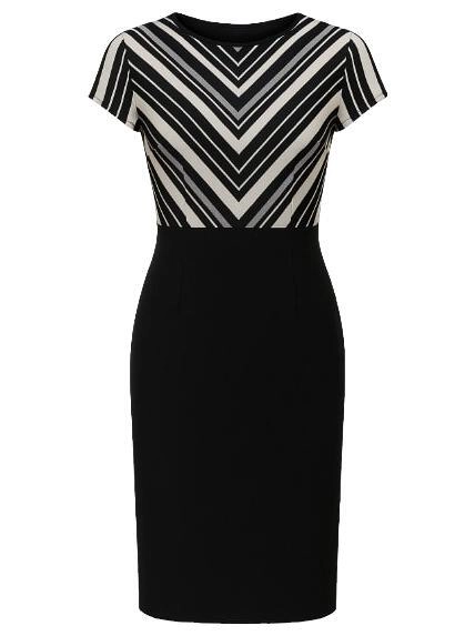 CONQUISTA Striped Detail Sheath Dress - Black