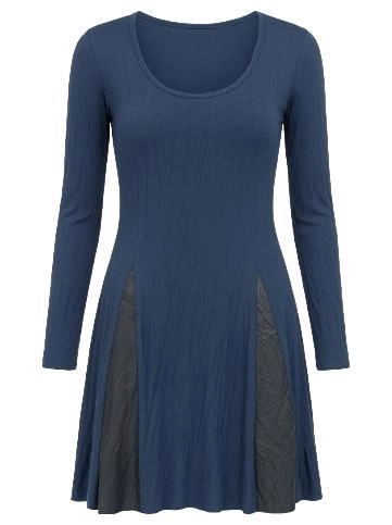 CONQUISTA Long Sleeve A-line Jersey Dress With Creased Fabric Detail - Blue