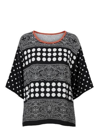 CONQUISTA Round Neck Printed Top - Black
