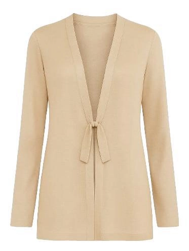 CONQUISTA Neutrals Open Front Linen Cardigan With Tie Detail - Beige