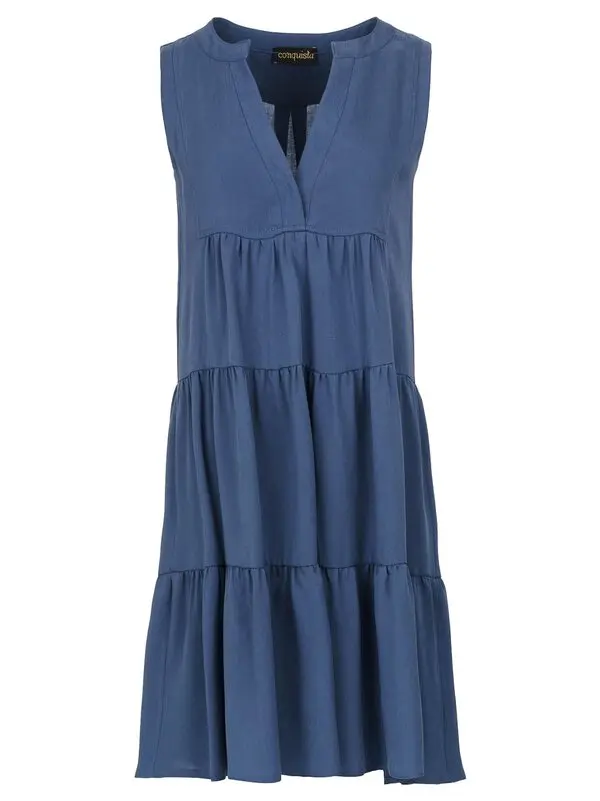 CONQUISTA Sleeveless A-line Indigo Viscose Dress - Blue
