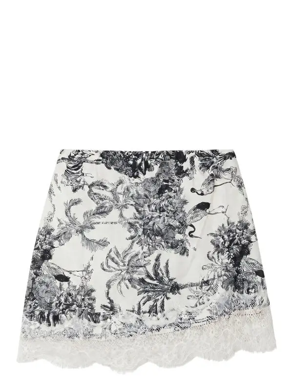 EFFEI Alavida Mini Skirt With Indian Block Print And Lace Trim - Black
