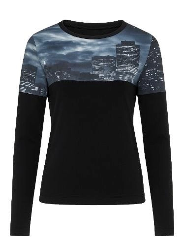 CONQUISTA Cityscape" Print Long Sleeve Top - Black