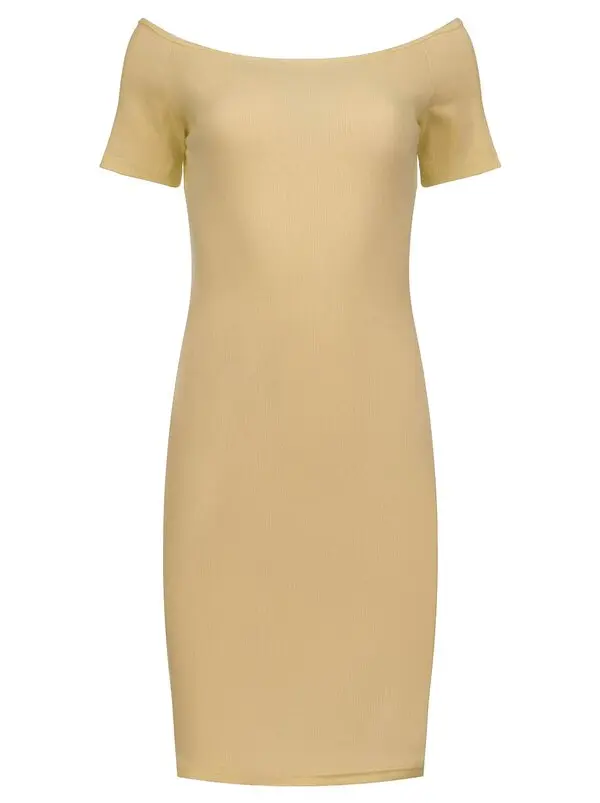CONQUISTA Off-shoulder Ribbed Dress - Beige