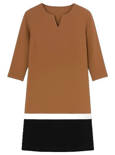CONQUISTA Color Block Dress With V-neckline - Brown