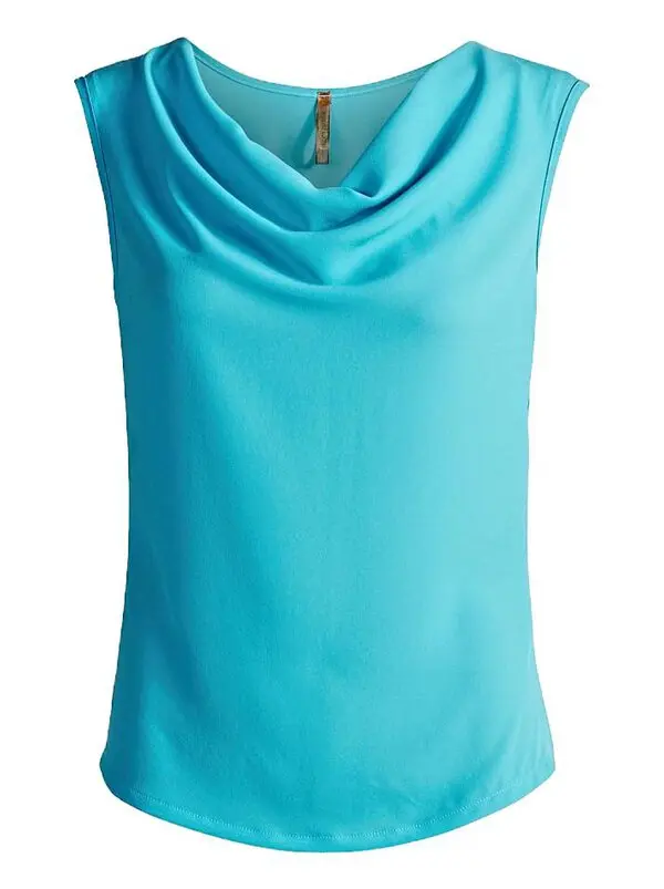 CONQUISTA Sleeveless Drape Neck Top - Blue