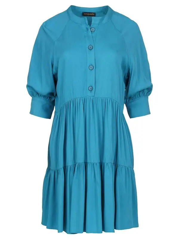 CONQUISTA Dark Turquoise Ruffled Viscose Dress - Blue