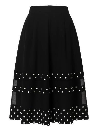 CONQUISTA Full Midi Skirt With Polka Dot And Sheer Detail - Black
