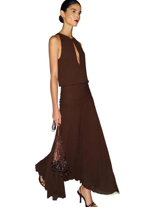 REFORMATION Maxi Dress With Keyhole Cutout And Side Slit - Brown