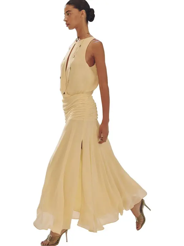 REFORMATION Daisy-kate Maxi Dress With Cut Out And Side Slit - Yellow