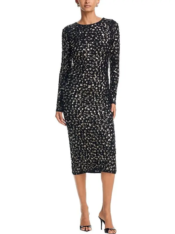 MILLY Abbygail Sequin Midi Dress - Black