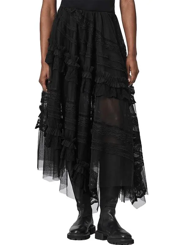 ALLSAINTS Jen Ruffled Lace Skirt - Black