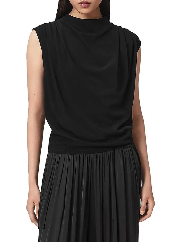 ALLSAINTS Emerson Draped Jersey Top - Black