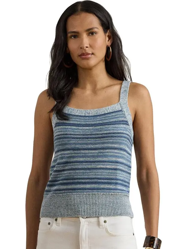 Ralph Lauren Striped Linen-cotton Sweater Tank Top - Indigo Multi