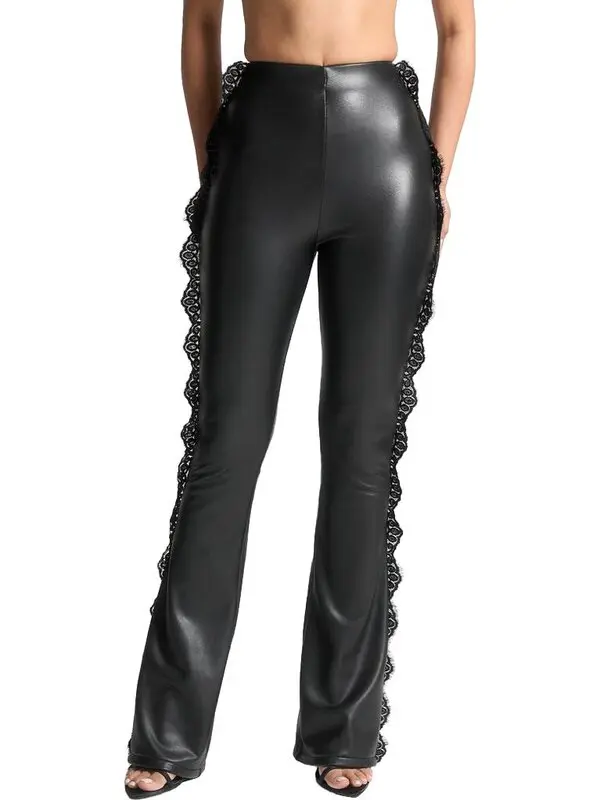 Manière De Voir Lace Trim Leather Fit And Flare Leggings - Black