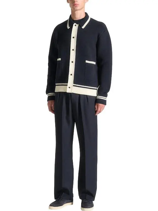 Manière De Voir Maniere De Voir Classic Combed Cotton Knit Cardigan - Navy