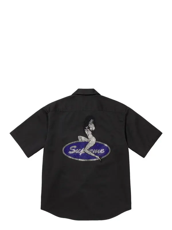 Supreme Rhinestone Pin Up Short-sleeve Work Shirt - Black