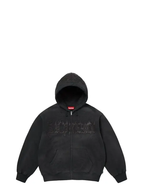 Supreme Leather Appliqué Zip Up Hooded Sweatshirt - Black