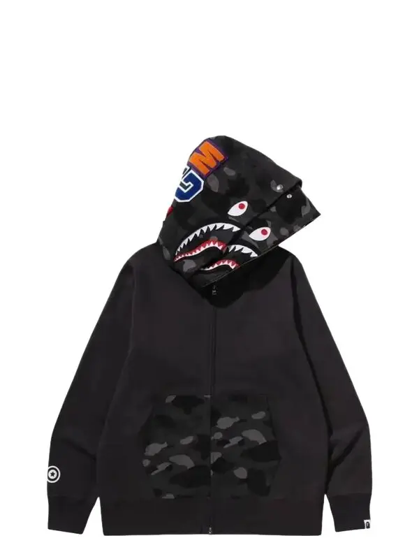 A BATHING APE Color Camo Shark Full Zip Double Hoodie - Black