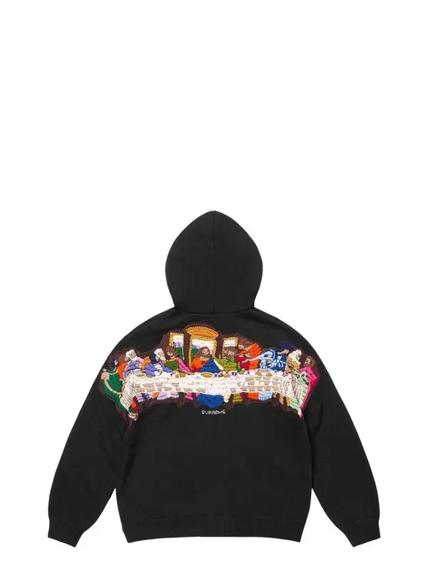 Supreme Last Supper Embroidered Zip Up Hooded Sweater - Black