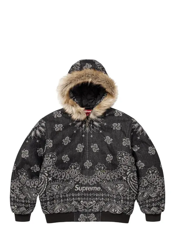 Supreme Bandana Jacquard Denim Hooded Work Jacket - Black